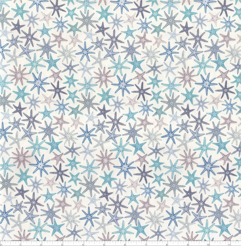Tela de algodón Lewis & Irene Ocean Pearls Starfish con perla metálica ...
