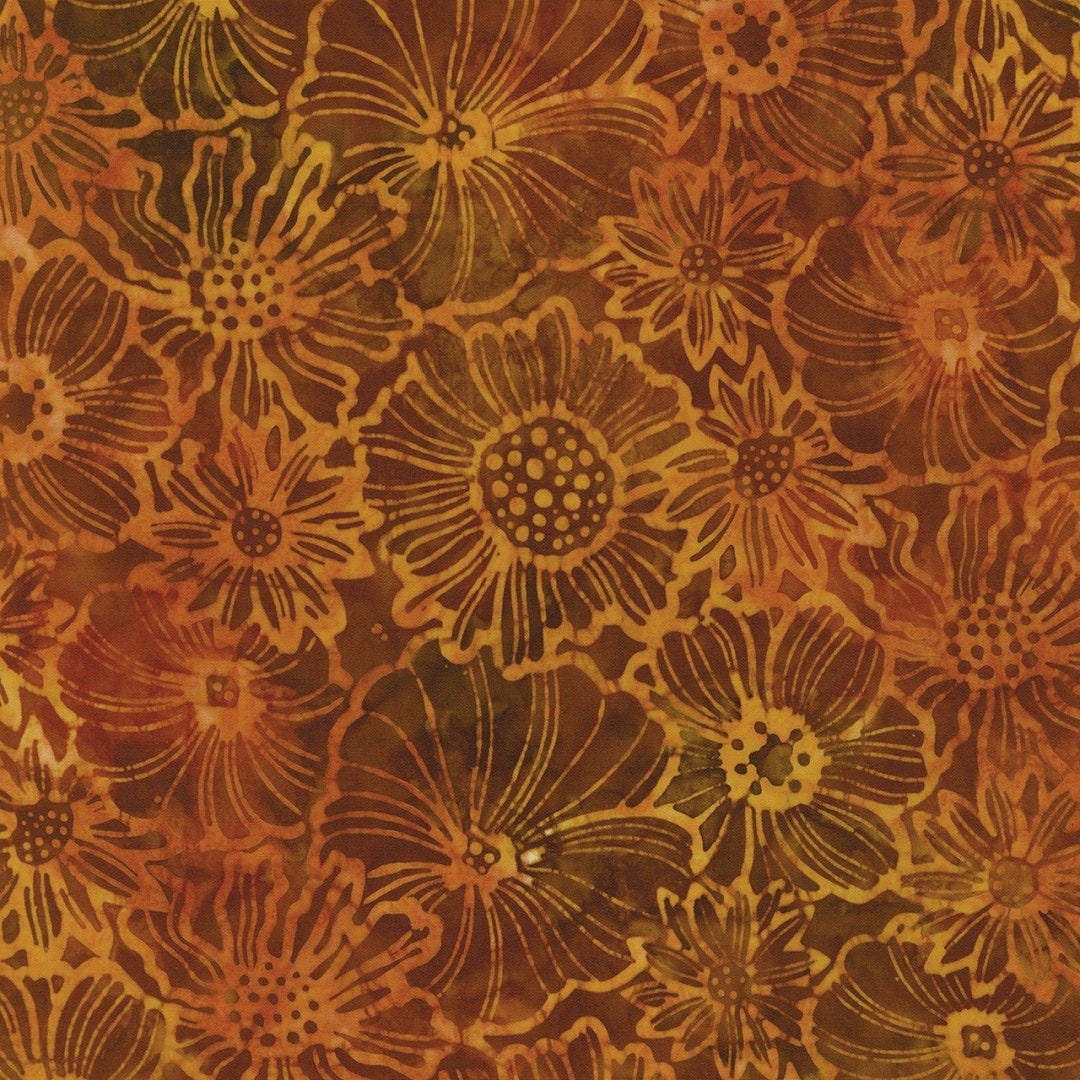 Eob~robert Kaufman~artisan Batik~sunrise Blossoms~flowers~caramel ...