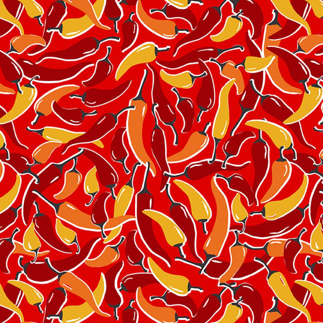 Henry Glass Grill and Chill Peppers Red Cotton Fabric by the Yard or ...