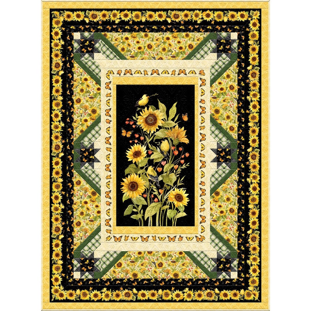 Quilt Kit~sunflower Splendor~66" X 90" Sunflower & Goldfinch Panel Twin ...