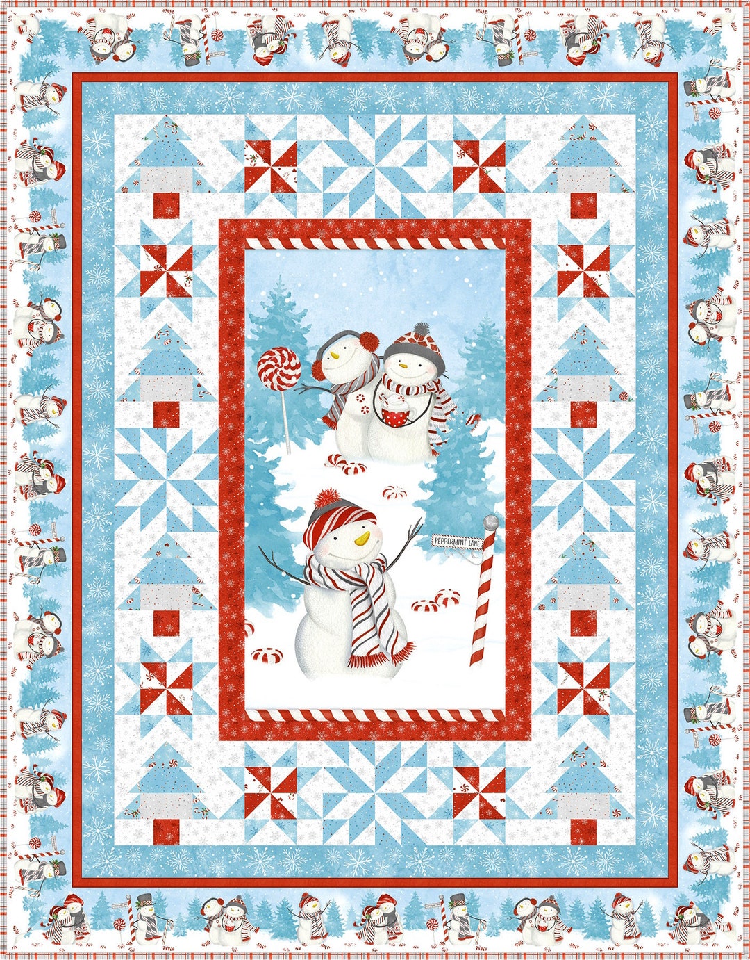 Quilt Kit~frosty Merry Mints~56.5" X 72.5" Snowman Panel Throw Quilt ...