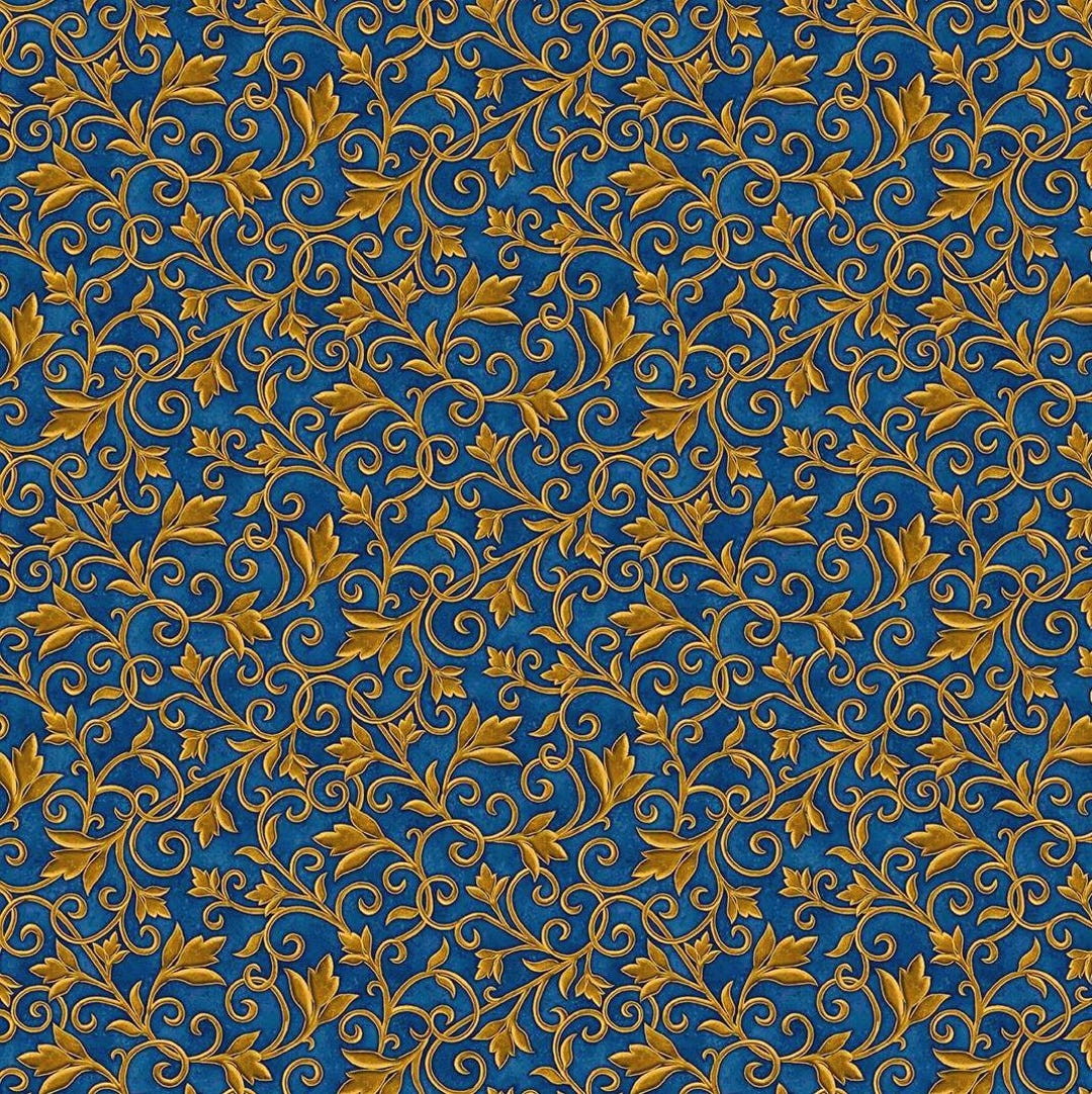 Quilting Treasures Heavenly Night Scroll Digital Light Navy Cotton ...