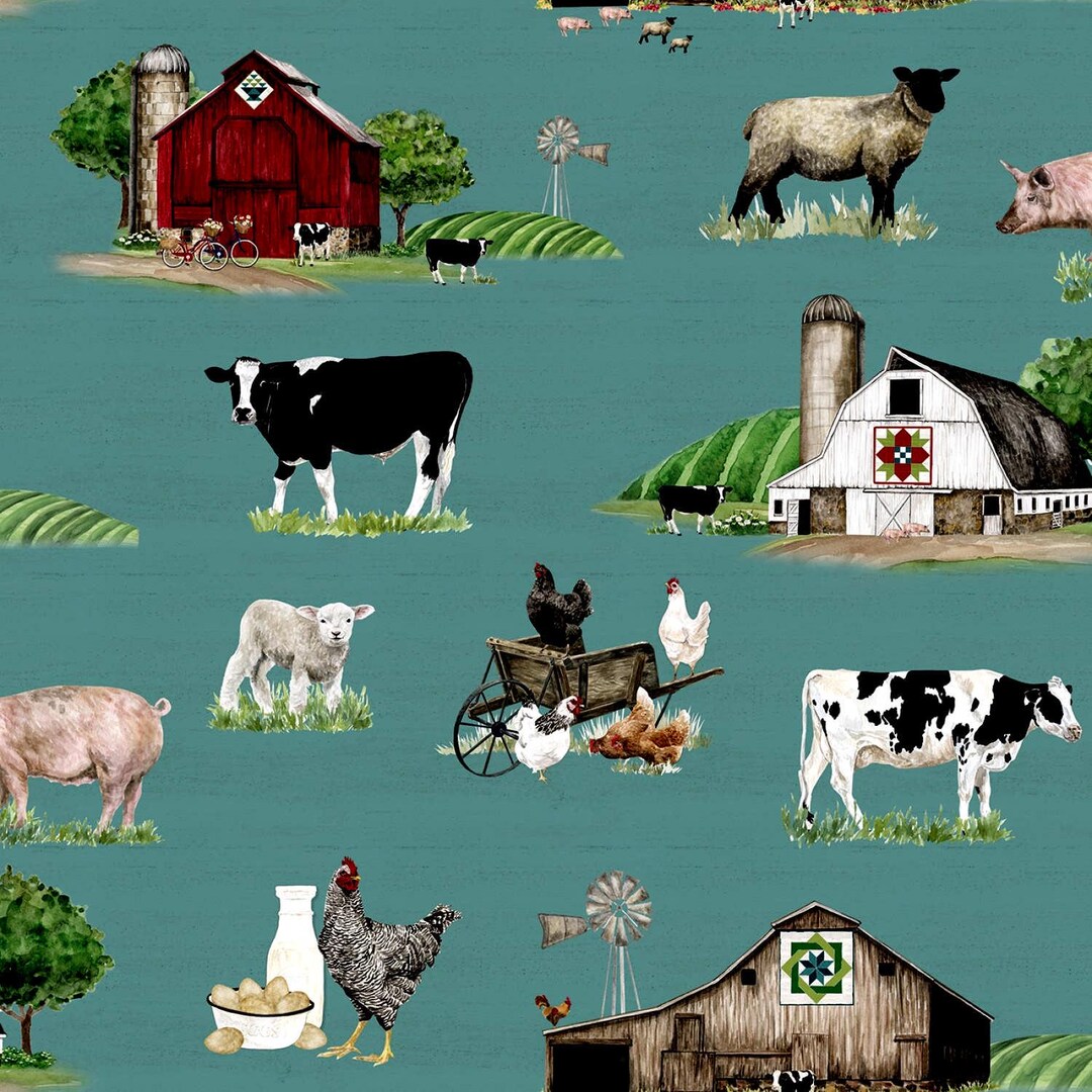 Riley Blake~spring Barn Quilts~main~teal Fabric by the Yard or Select ...