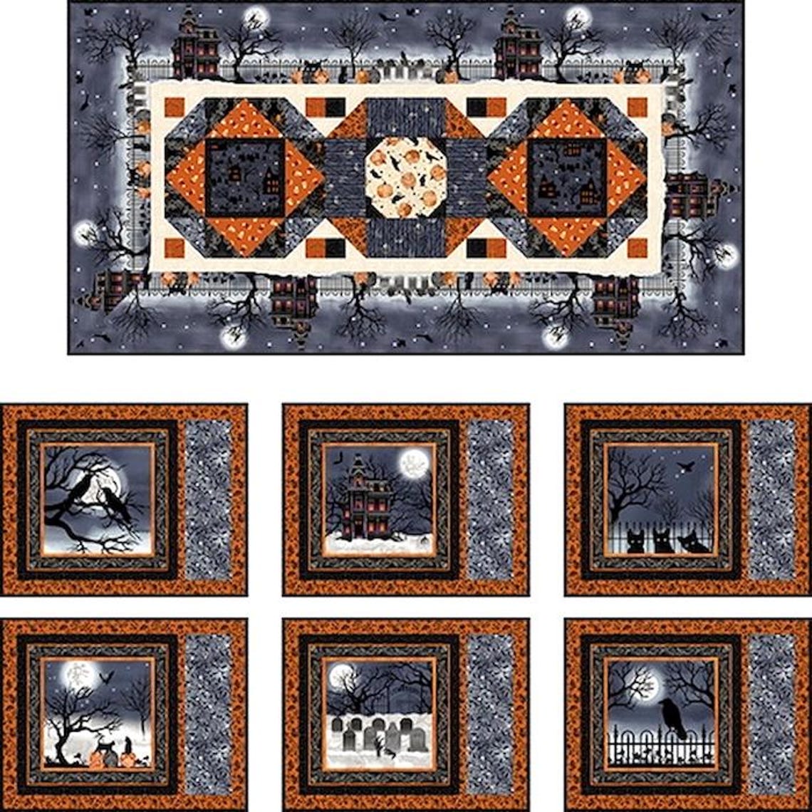 Studio E~spooky Night~50"x26" Table Runner and Six 18"x14" Place Mats ...