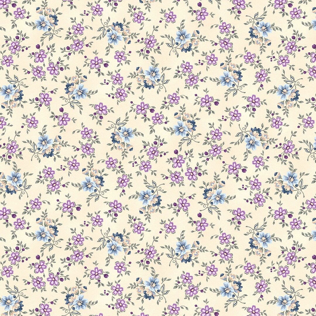Henry Glass~twilight Garden Flannel~calico Floral~cream~printed Cotton ...