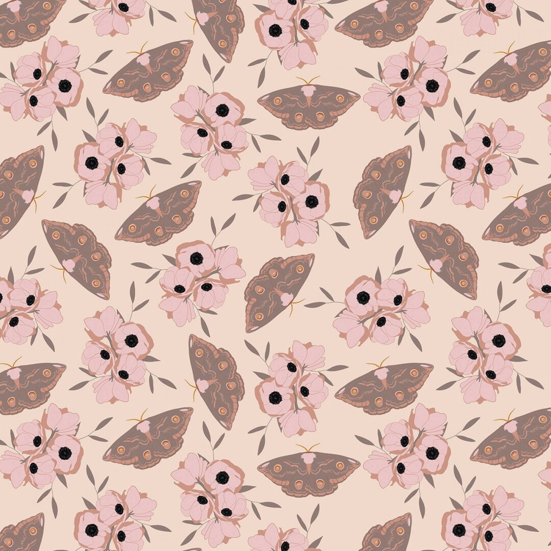 Eob~riley Blake~sonnet Dusk~moths~blush~cotton Fabric by the Yard or ...