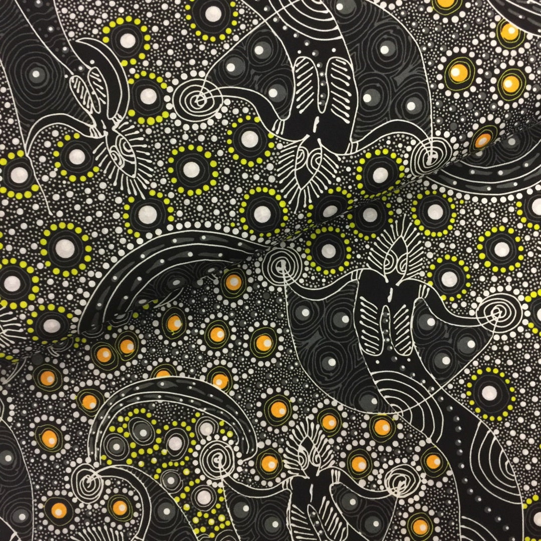 M&S Textiles Aboriginal Dancing Spirit by Colleen Wallace Black Cotton ...