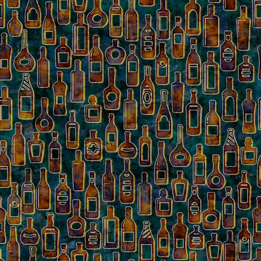 Quilting Treasures~cocktail Hour~liquor Bottles~digital Print~turquoise ...