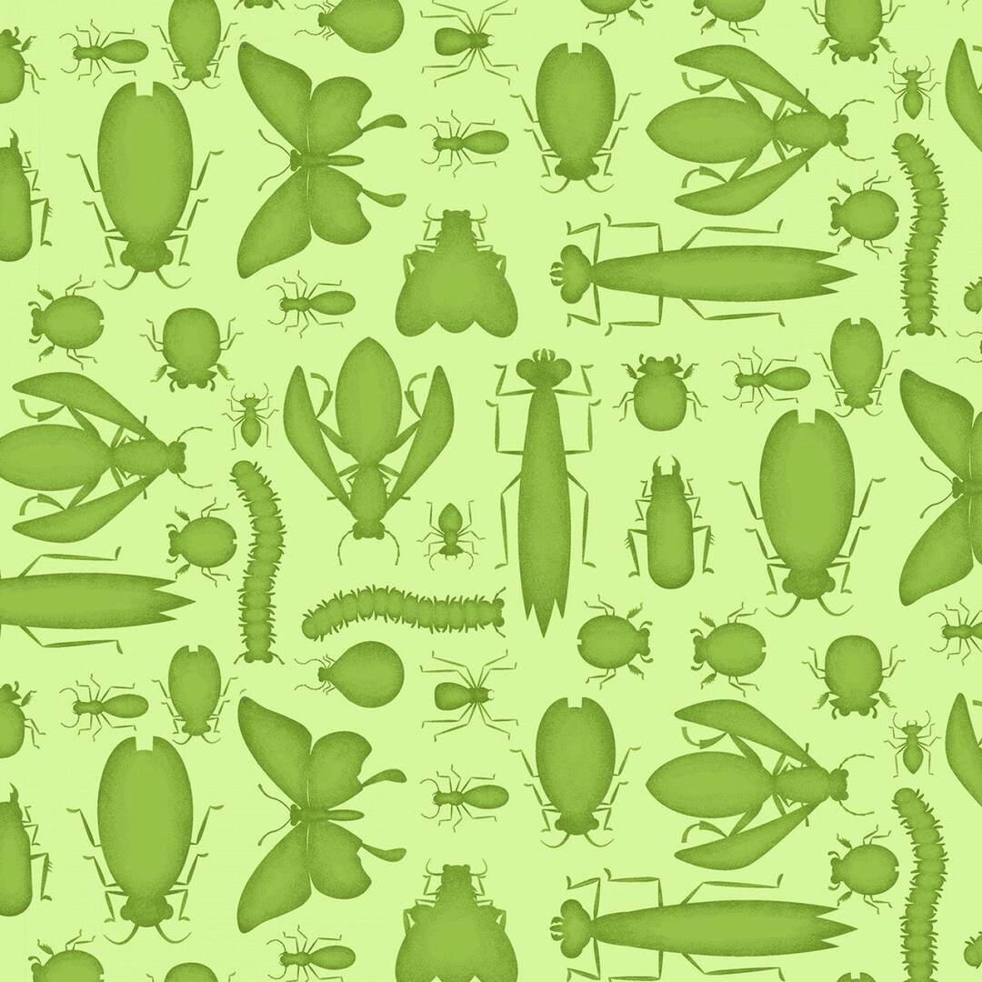 EOB Henry Glass Bug Bug Bug Monotone Bugs Green Cotton Fabric by the ...
