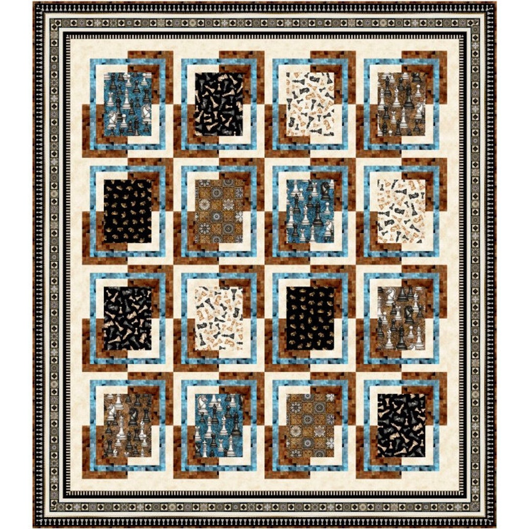Quilt Kit~print Splits Using Checkmate~58" X 66" Chess Theme Throw ...