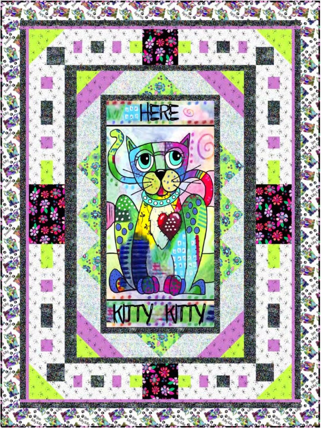Quilt Kit~kittys Garden~53" X 71" Here Kitty Kitty Panel Quilt ...