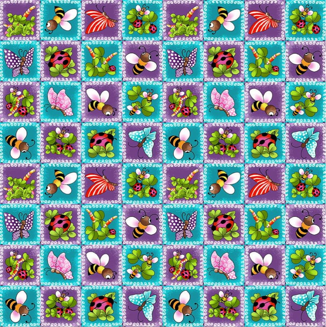 Eob~blank Quilting~pixie Patch~bug Patch~turquoise~cotton Fabric by the Yard or Select Length ...