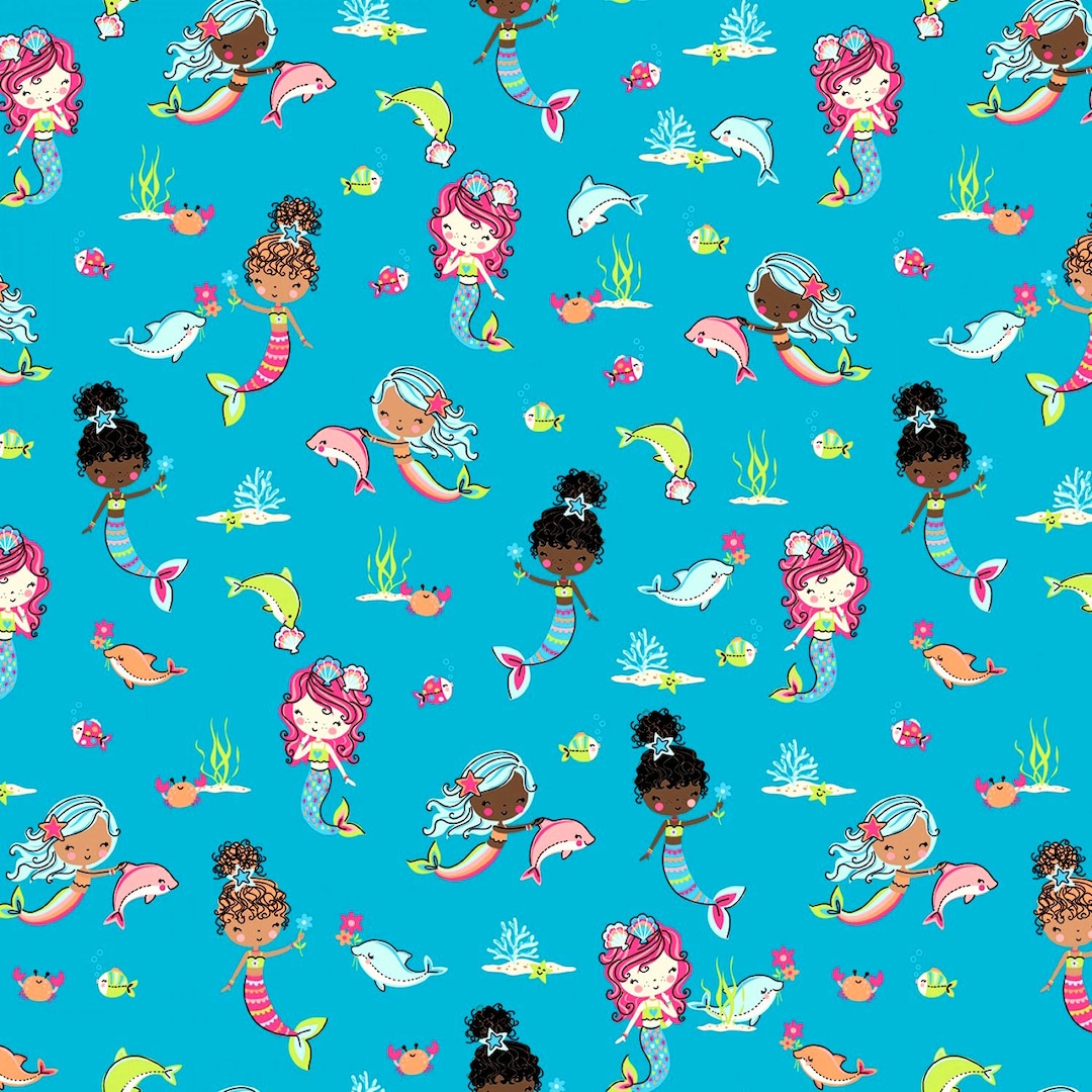 Riley Blake~mer-mazing~mermaids and Sea Creatures~blue~cotton Fabric by ...