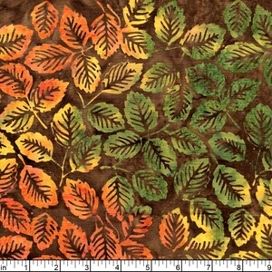 Island Batik~earthly Greens~mint Basil Leaves~brown Russet~cotton Batik ...
