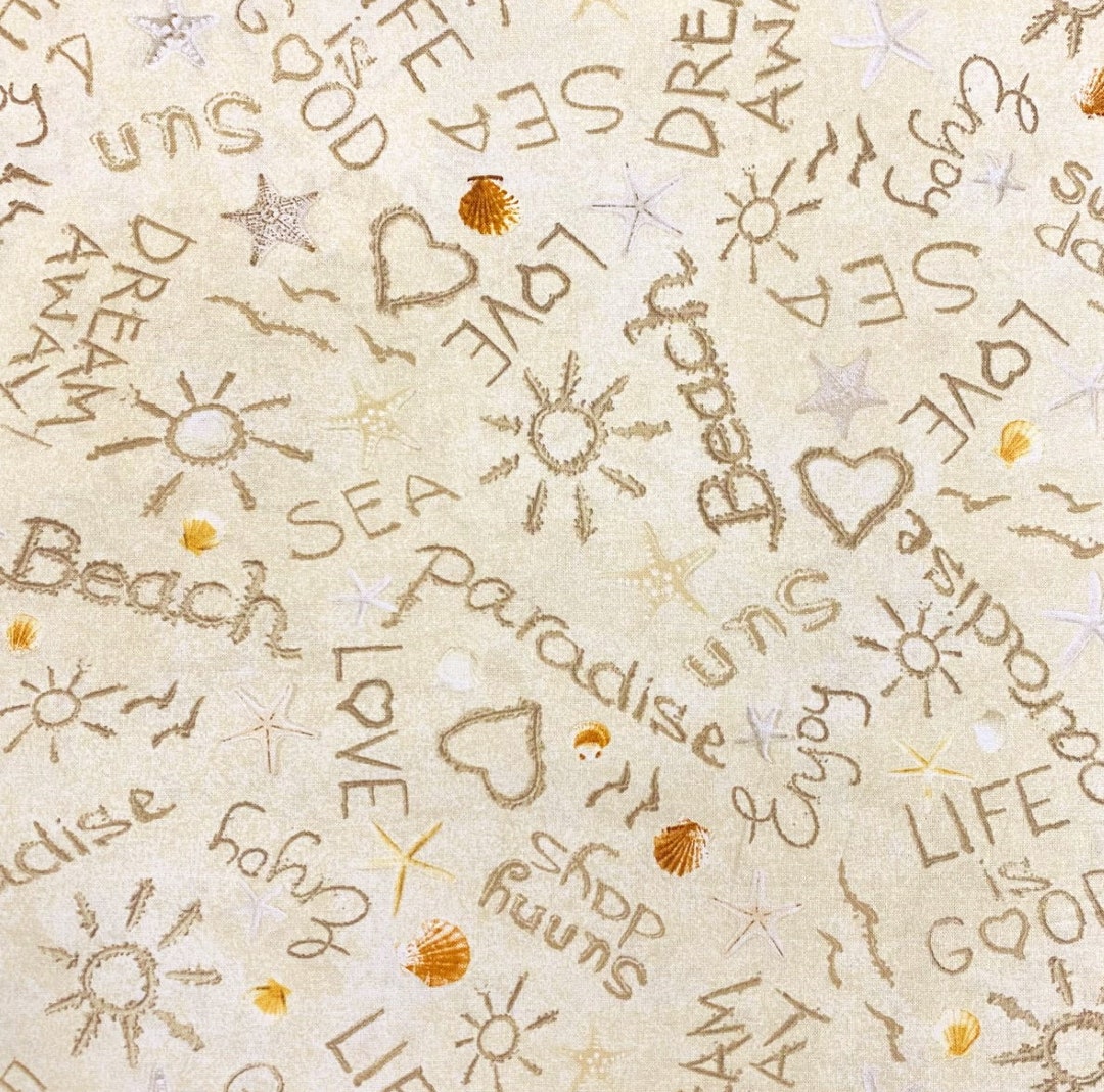 Timeless Treasures Beach Dreams Writing on Sand Sand Cotton Fabric by ...