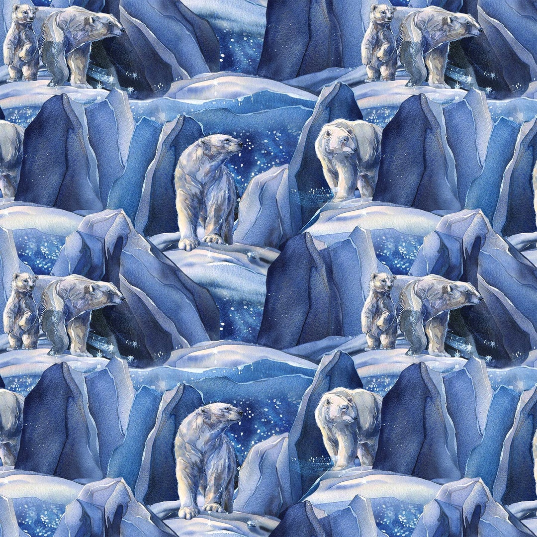 Northcott Polar Frost Polar Bears Dark Blue Cotton Fabric by the Yard ...