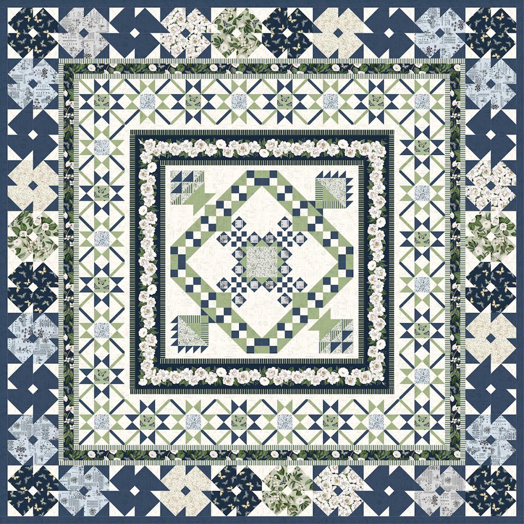 Quilt Kit~garden Grace~100" X 100" Blue and Sage Garden Theme Queen ...