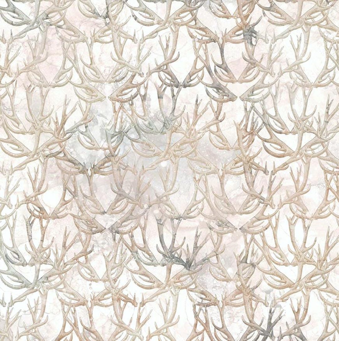 Eob~northcott~highland View~watercolor Antlers~digital~white/multi ...