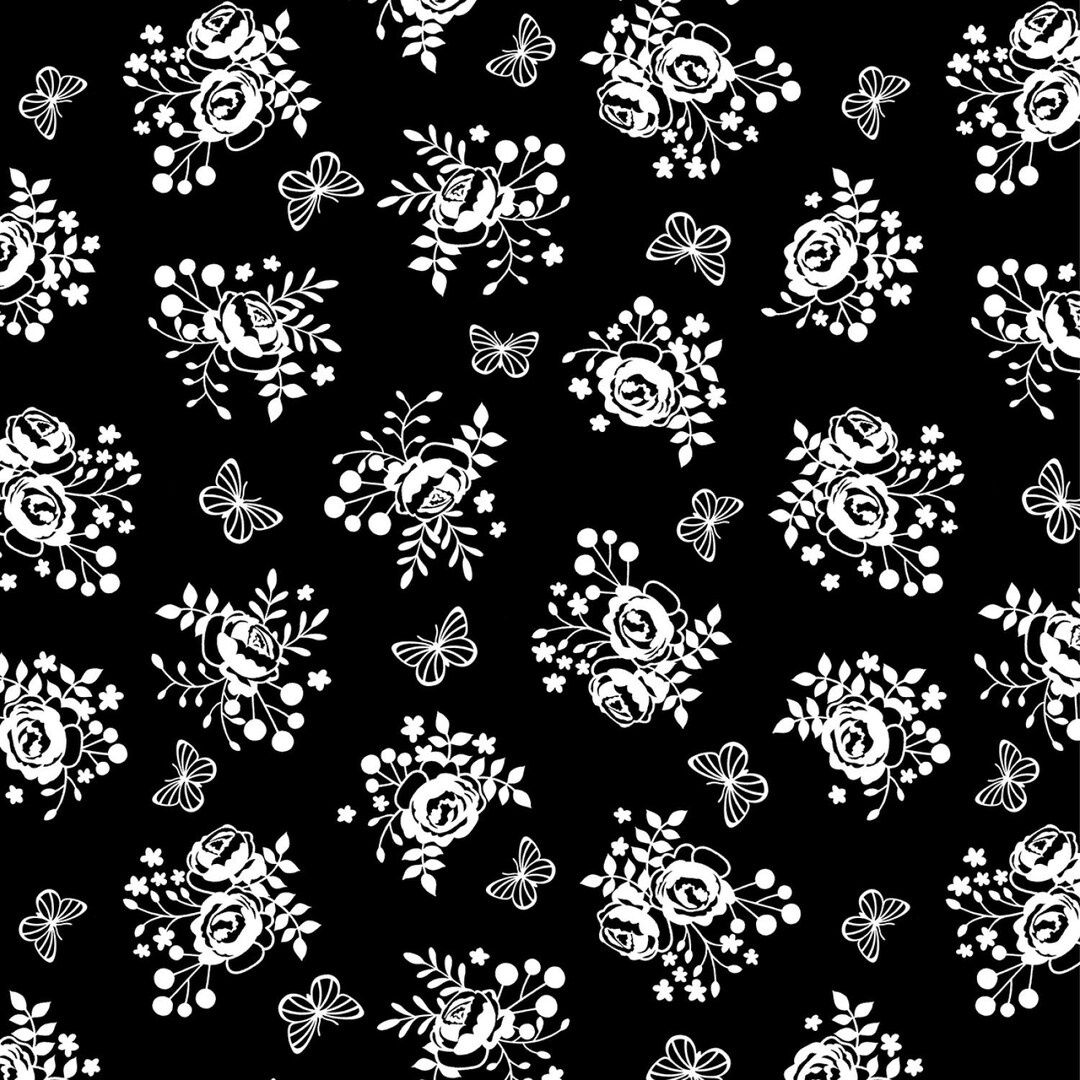 Wilmington Prints Shadow Blooms Bouquet Toss Black Cotton Fabric by the ...
