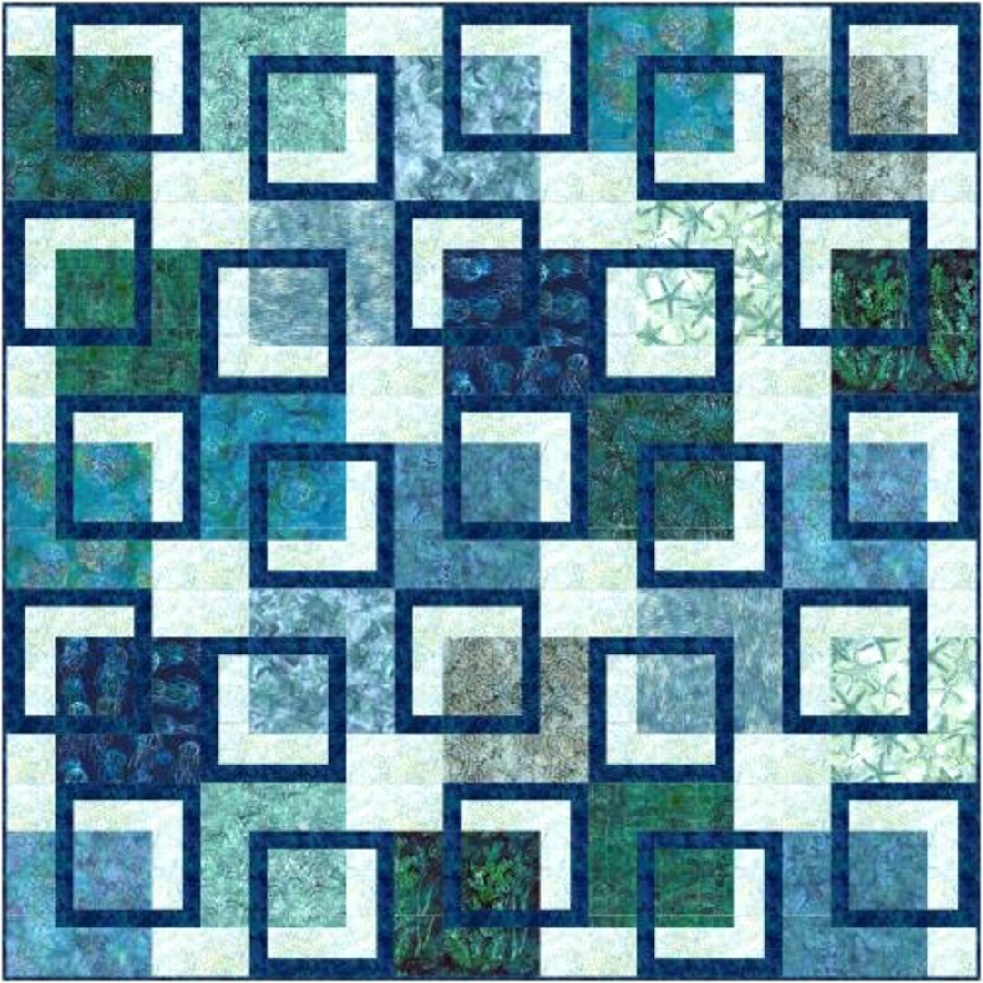 Quilt Kit~2m~80" X 80" Jelly Fish Batik Block Quilt (includes Pattern and Fabric for Top of ...