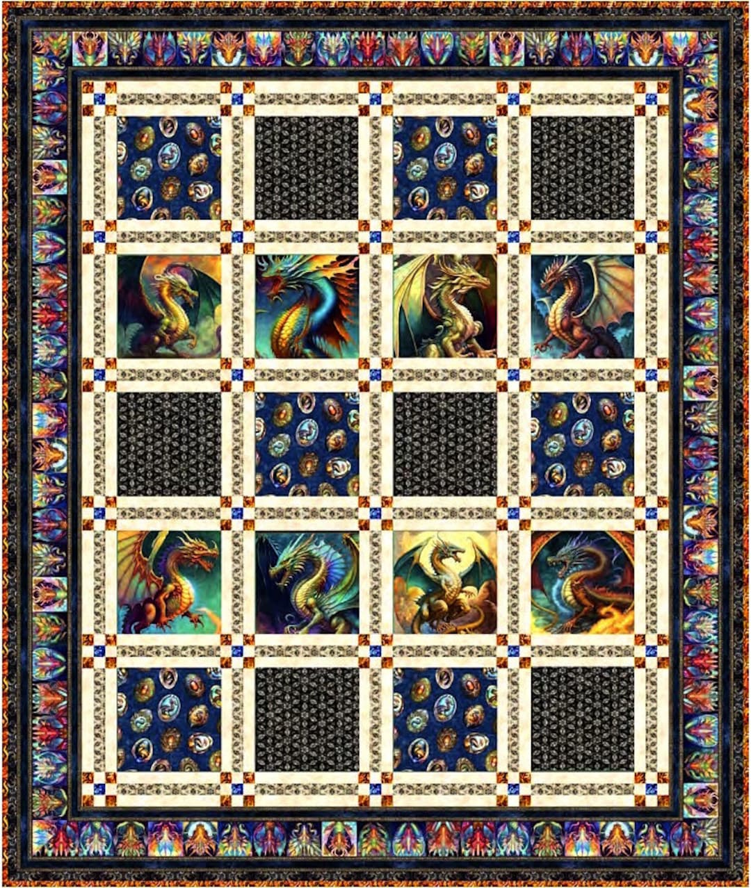 Quilt Kit~multi Window Quilt~64.5" X 76.5" Dragon Fyre Block Throw ...