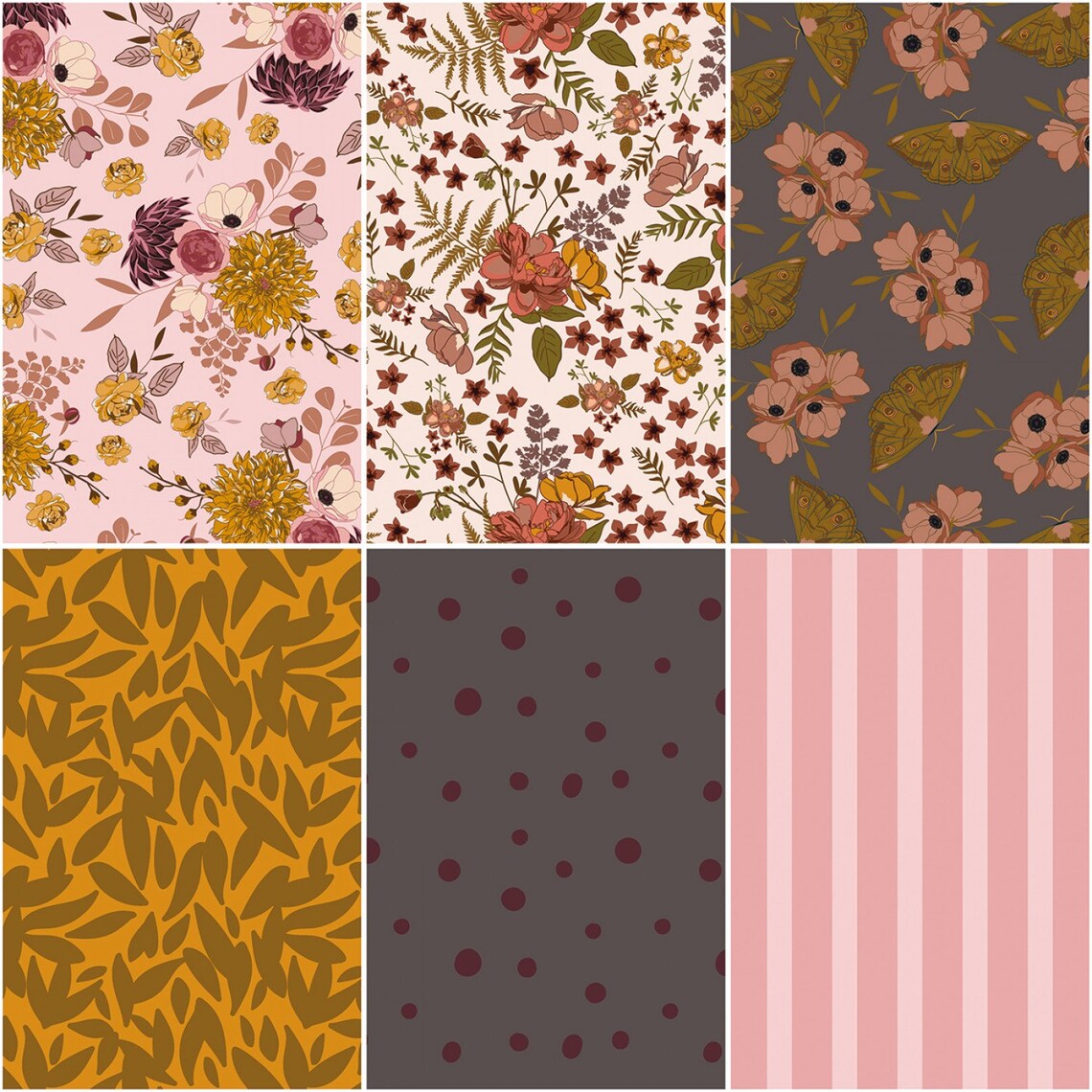 Riley Blake Sonnet Dusk Moths Graphite Cotton Fabric by the Yard or ...