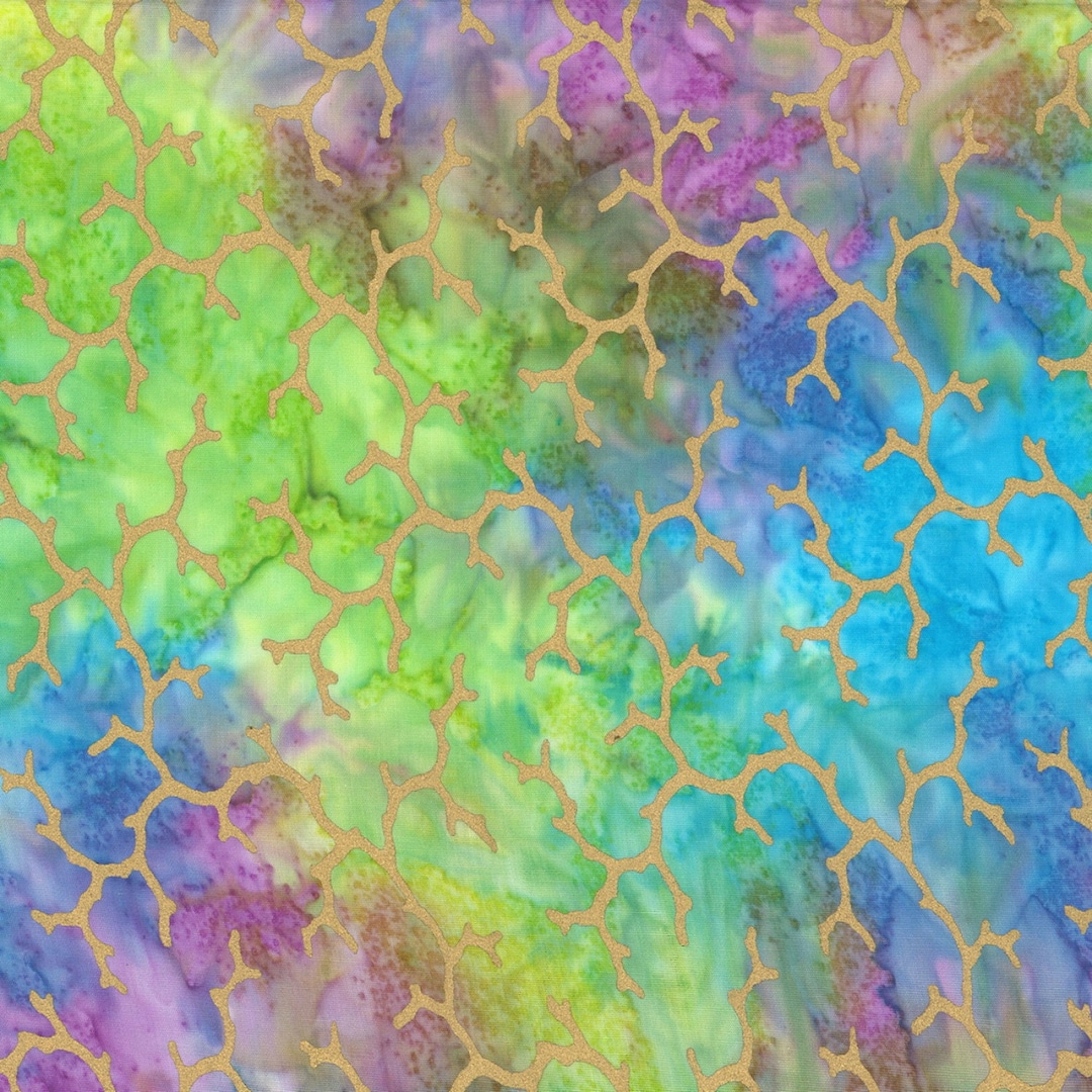 EOB Michael Miller Marine Metallic Batiks Coral Reef W/ Metallic Gold ...