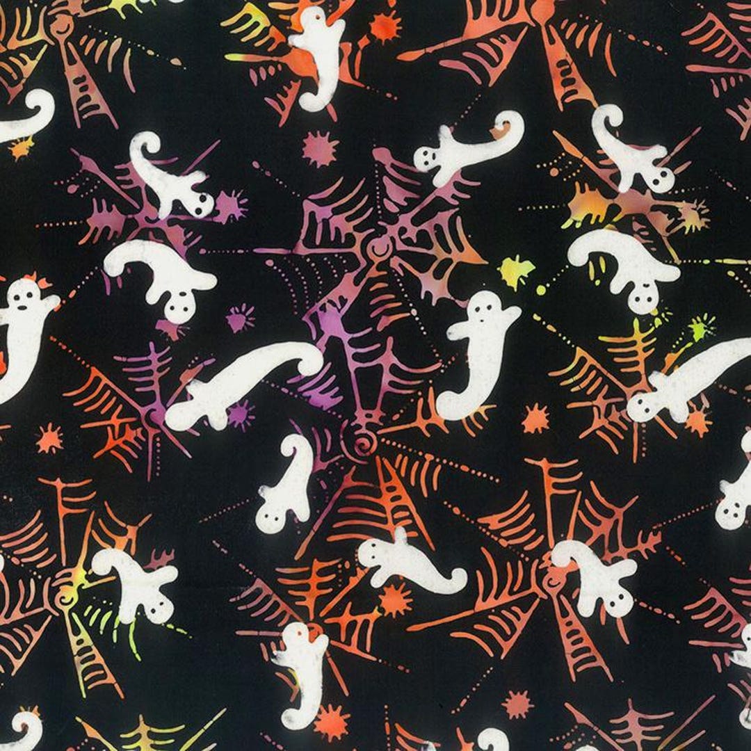 Banyan Batiks Spooky Ghosts and Webs Fruit Punch Cotton Batik Fabric by ...