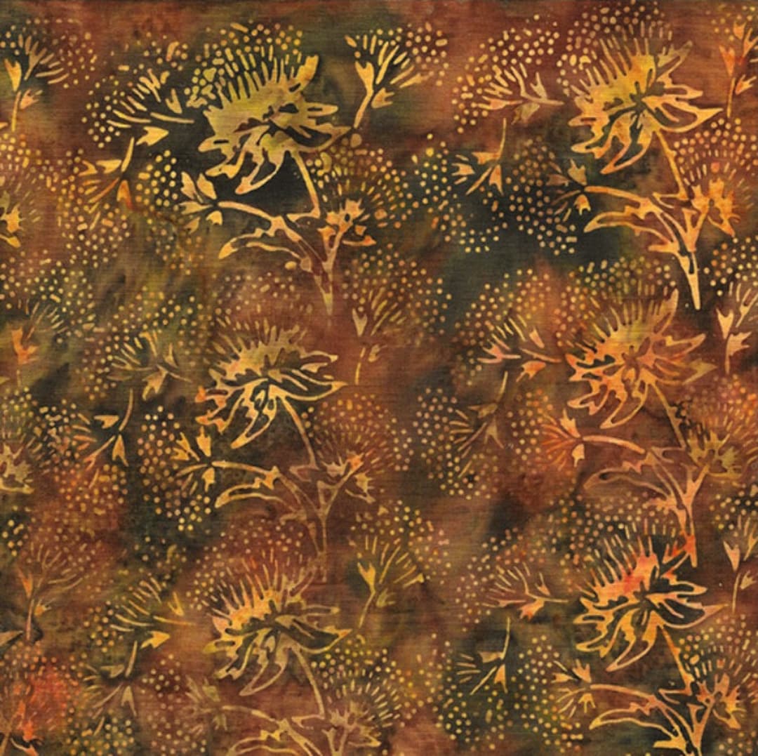 Eob~island Batik~earthly Greens~floral Herb~brown Russet~cotton Batik ...