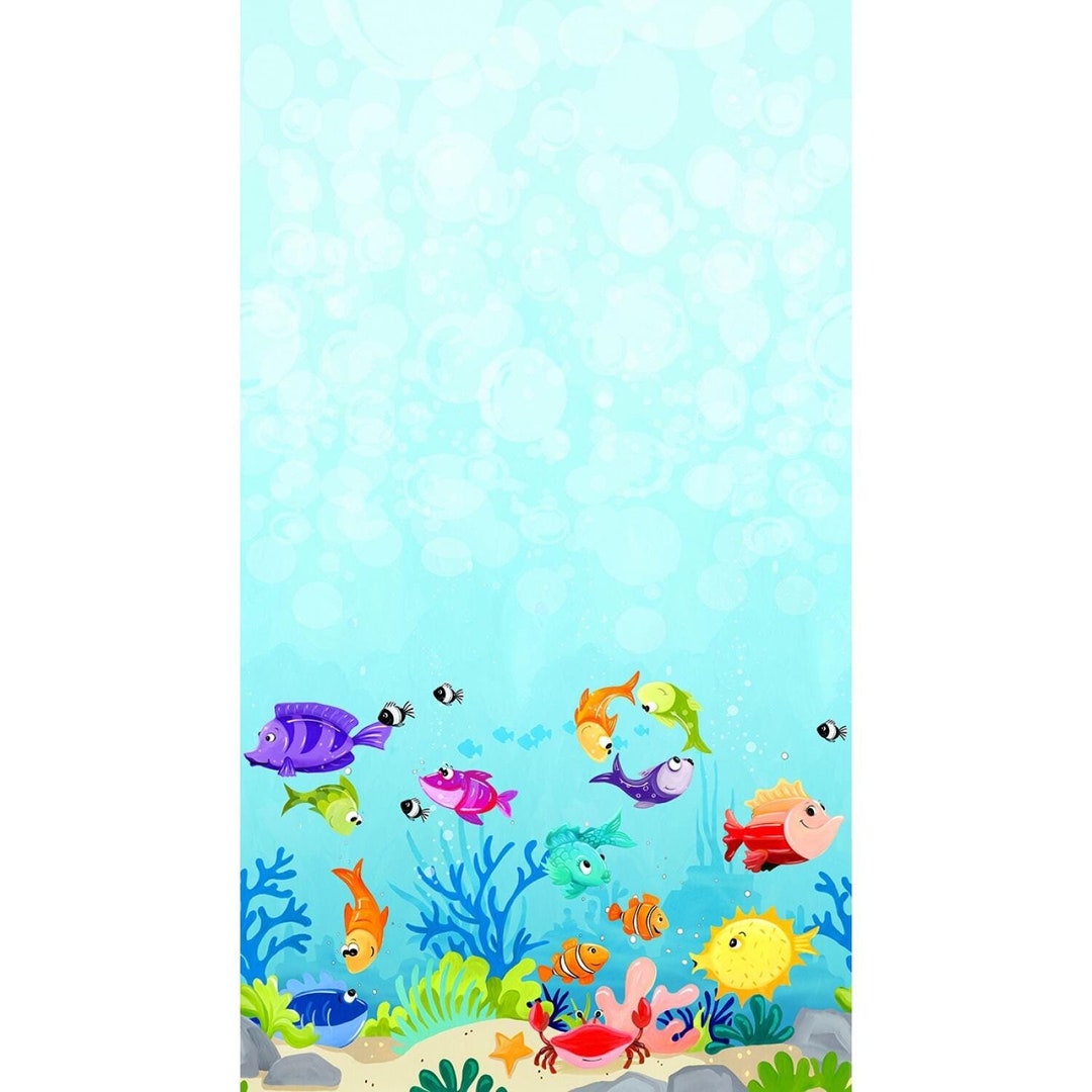 Susybee Under the Sea Repeating Sea Creature Single Border Light Blue ...