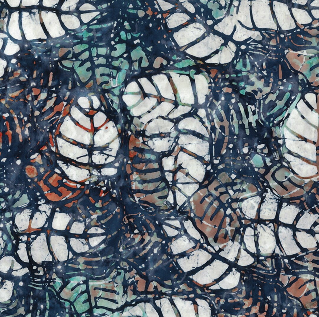 Banyan Batiks~dappled Leaves~tropical Leaves Double Tjap~denim/teal ...