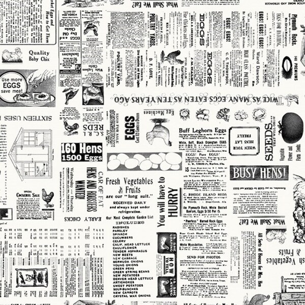White Cotton Newsprint Fabric - Etsy