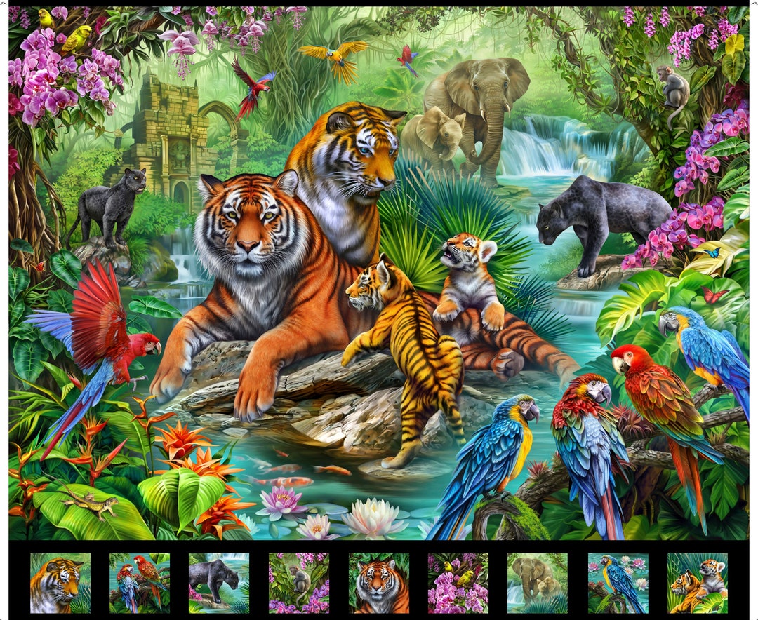 Quilting Treasuresjungle Paradise35.25 X 42 Jungle Animal Block ...
