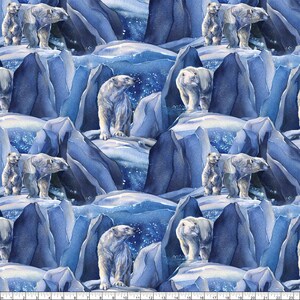 Northcott Polar Frost Polar Bears Dark Blue Cotton Fabric by the Yard ...