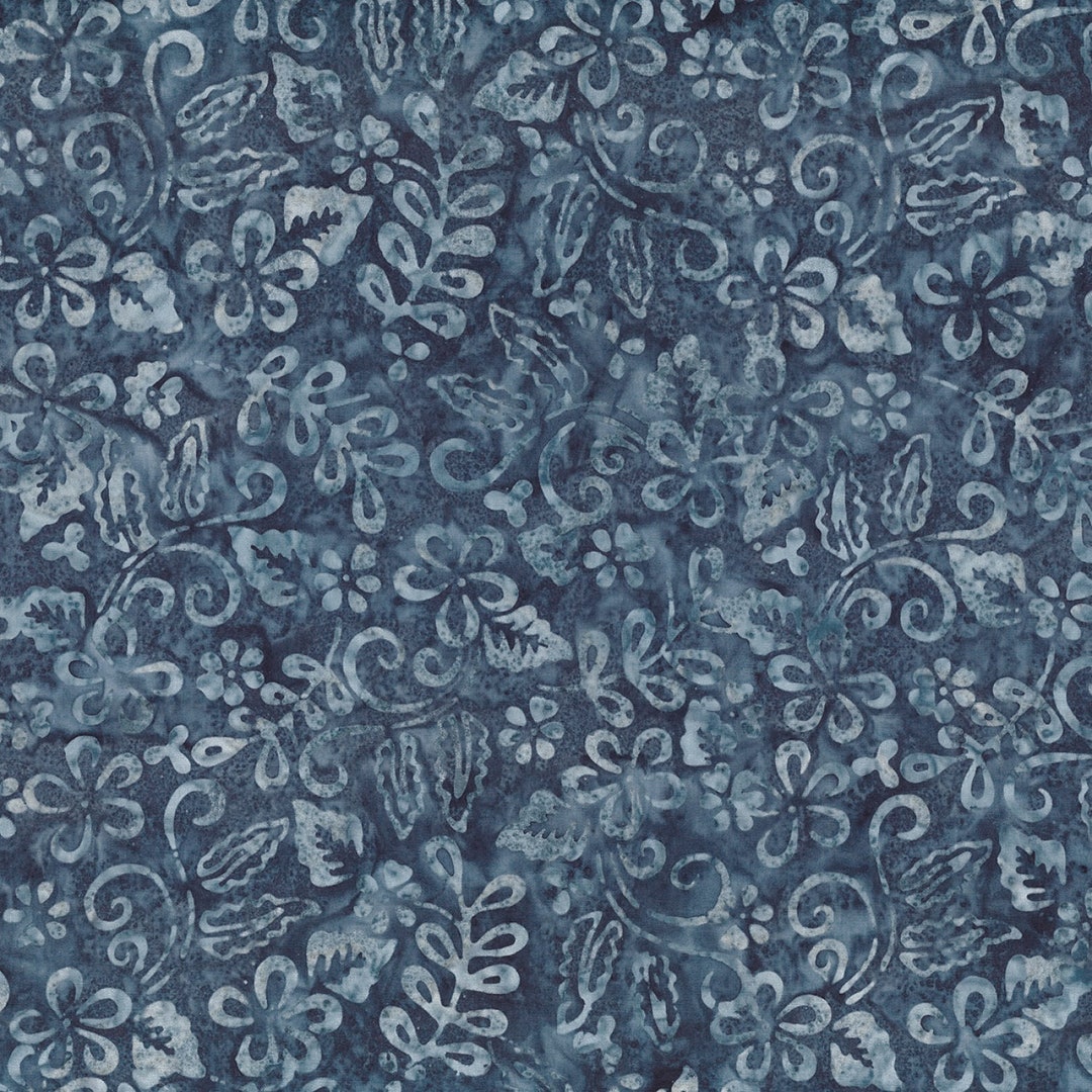 Eob~wilmington Batiks~blue Smoke~plumeria~denim~cotton Batik Fabric by ...