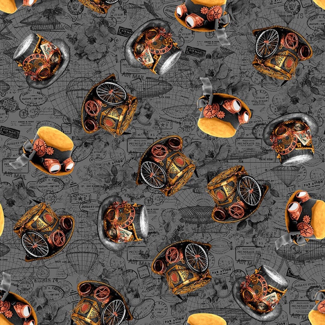 Blank Quilting~time Travel~hats~gray~cotton Fabric by the Yard or ...