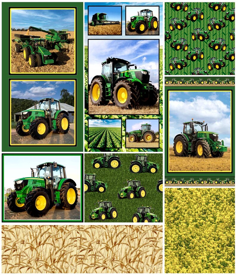 KK Fabrics Farm Machines II Crop Field Wheat Cotton Fabric by the Yard ...