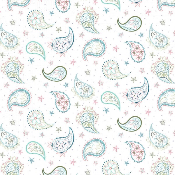 White Paisley Fabric - Etsy
