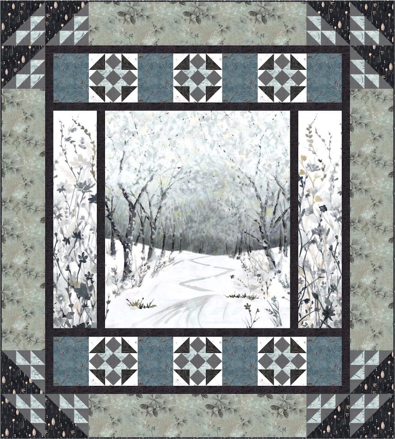 Studio E Hazy Shade of Winter 36" X 44" Winter Road Panel Slate Cotton ...
