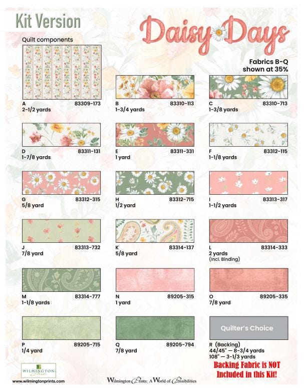 Quilt Kit~daisy Days~95" X 107" Daisy Theme Queen Size Quilt (includes ...