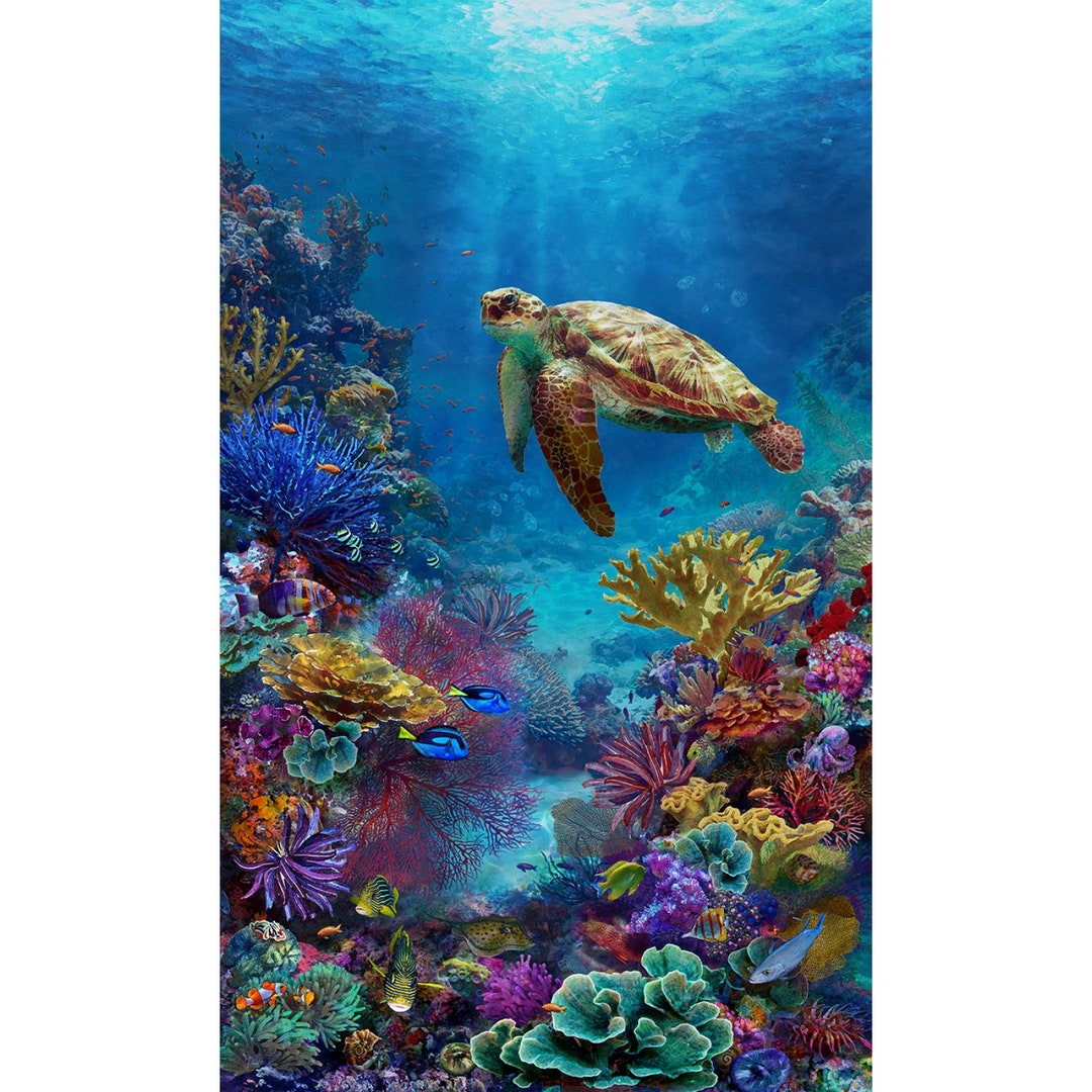 Hoffmantides of Color26 Sea Turtle Paneloceandigitalcotton Fabric by ...