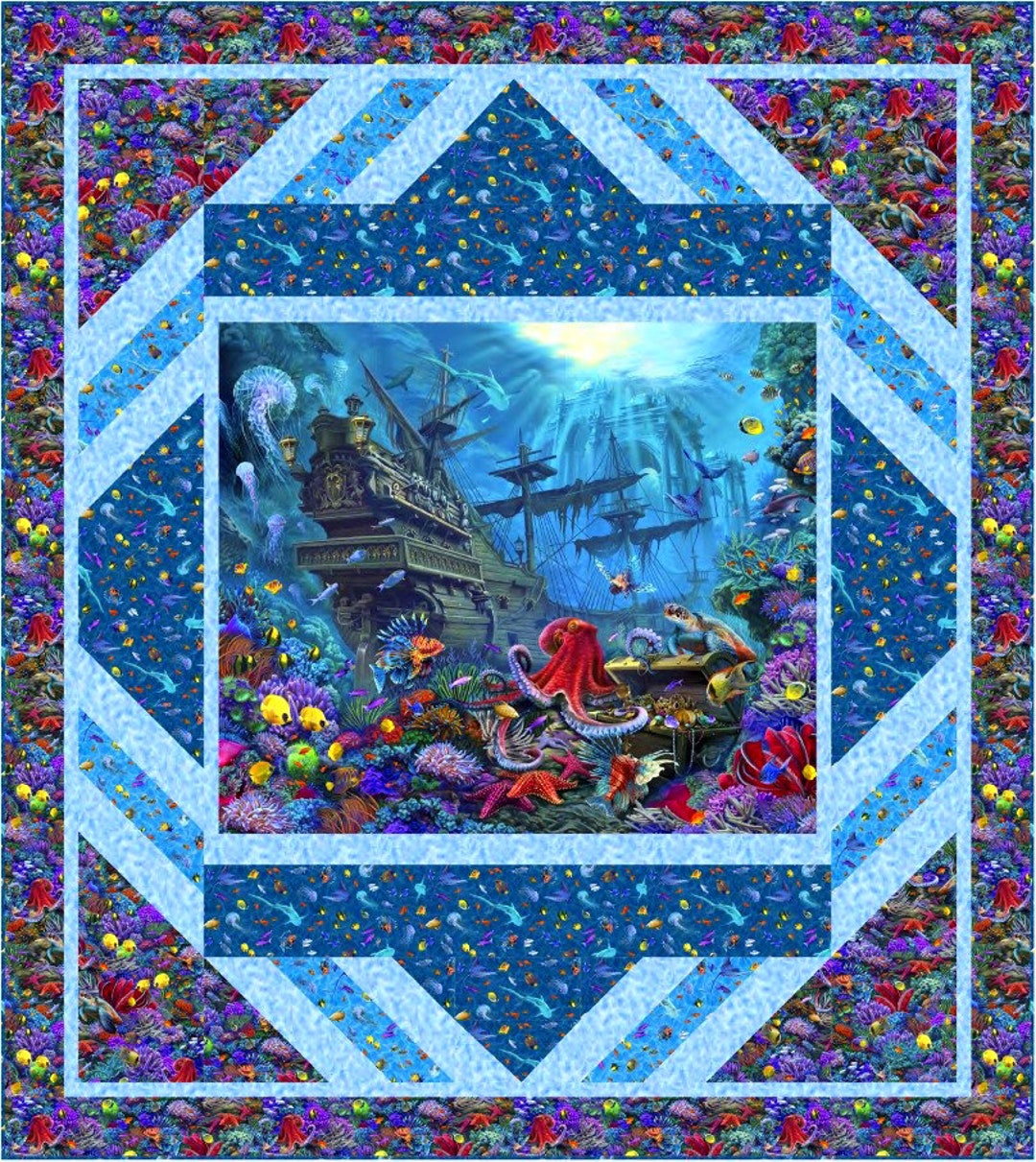 Quilt Kit~deep Sea Treasure~69.5" X 78.5" Treasures at Sea Panel Quilt ...
