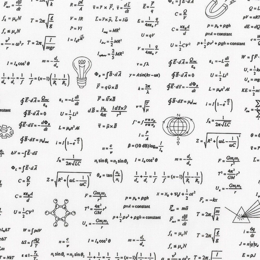 Robert Kaufman~science Fair 2~science Math Formulas~white~cotton Fabric ...