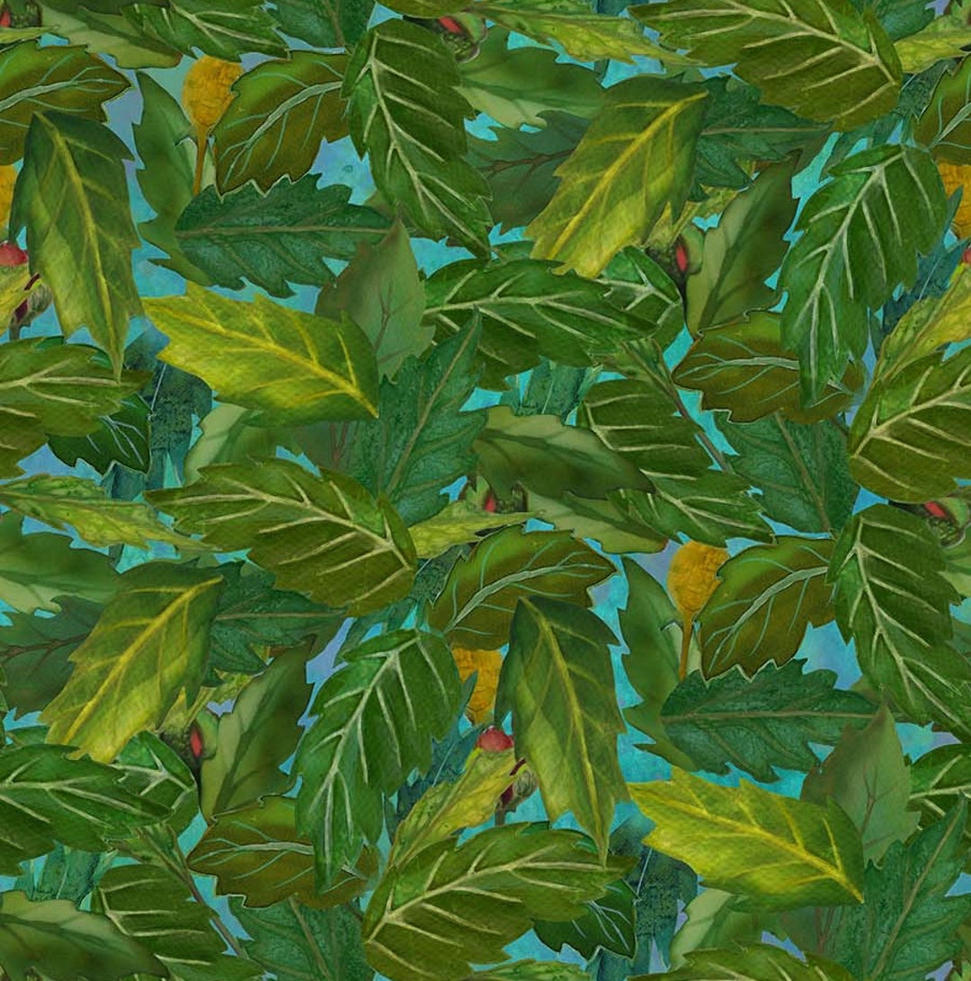 Tela de algodón verde con hojas desordenadas Charisma de Northcott EOB ...