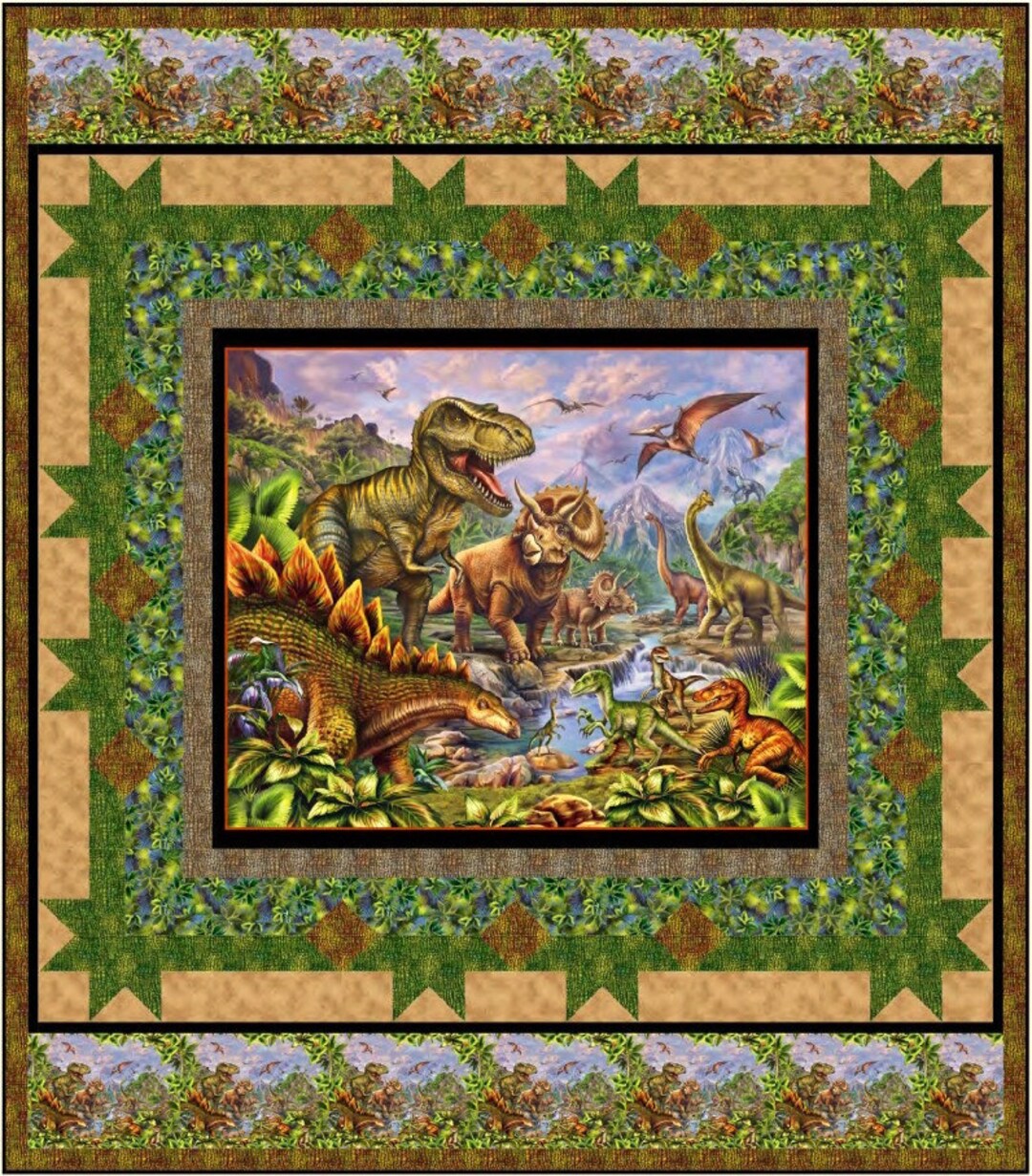 Quilt Kit~dinosaur Park~70.5" X 80.5" Jurassic Journey Panel Quilt ...