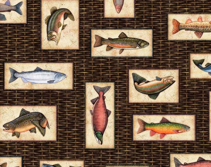 EOB Quilting Treasures Fish Tails Fish Patch Digital Brown~cotton ...