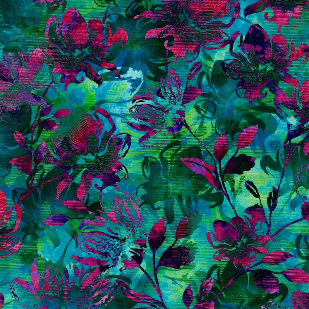 EOB Robert Kaufman Wild Vista Orchids Fern Cotton Fabric by the Yard or ...