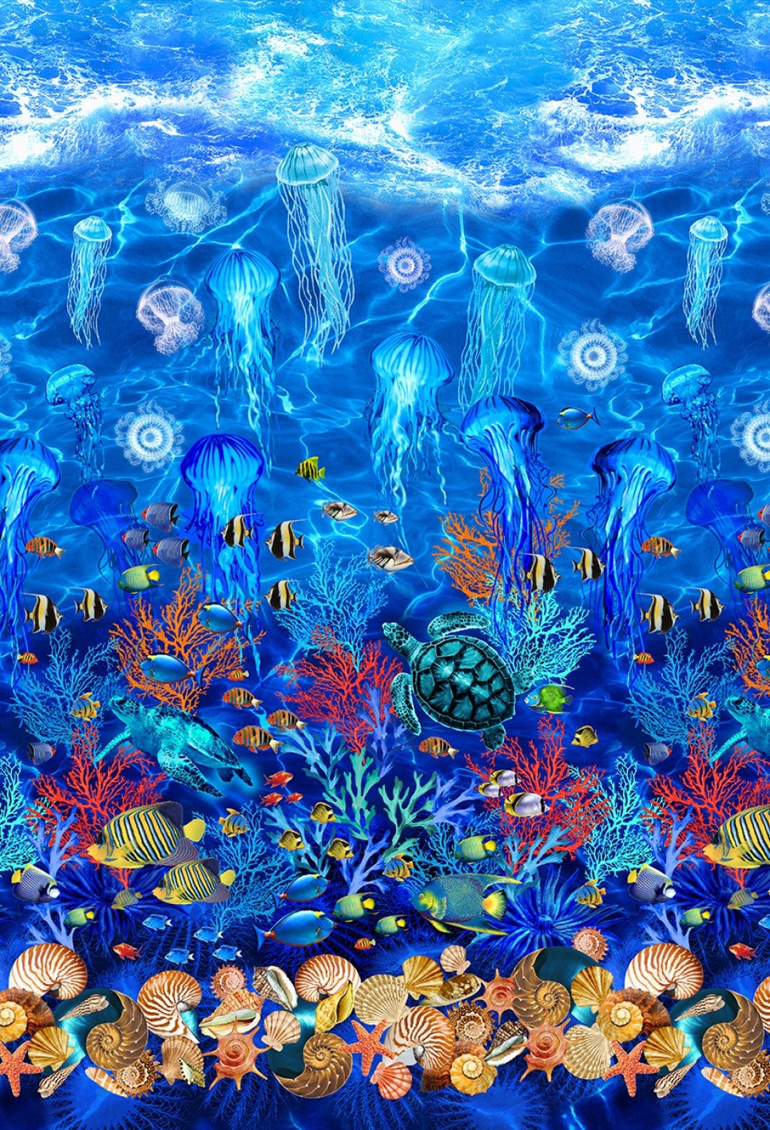 Benartex~oceana~23.75" Underwater Ocean Water~blue~cotton Fabric by the ...