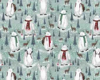 Yeti Fabric Yeti Christmas Winter Snow Fabric White and Blue by Andrea ...