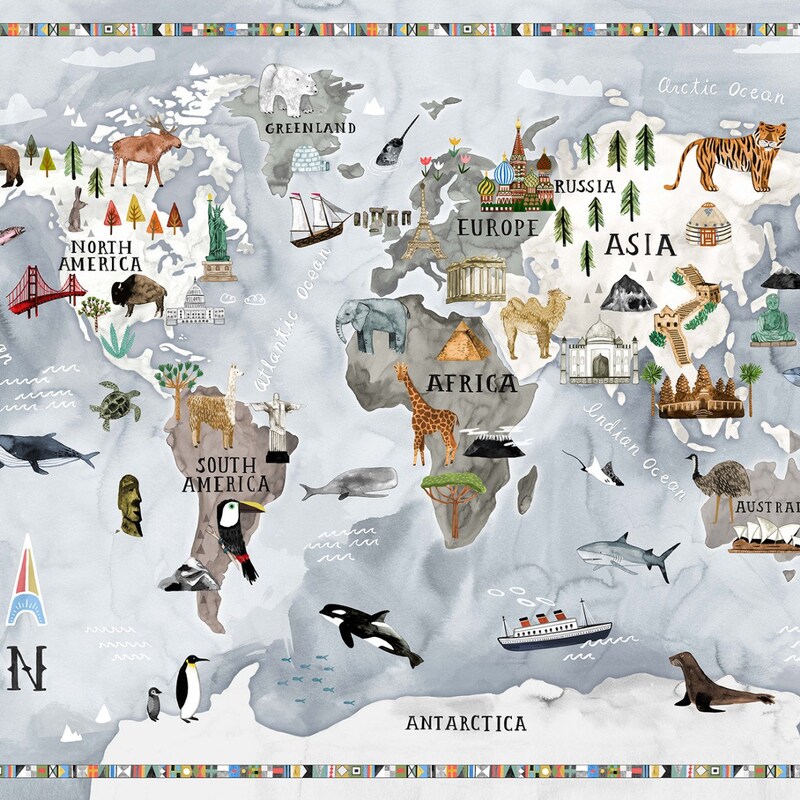 World Map Fabric - Etsy